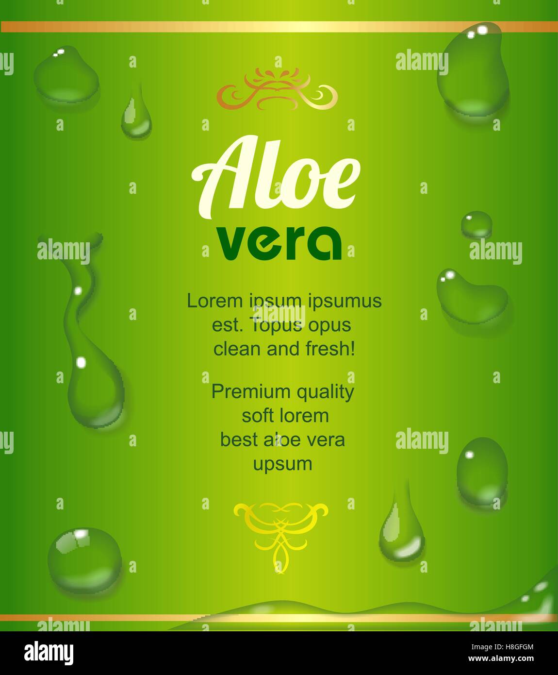 Aloe Vera juice drops elements on green background Stock Vector Image ...