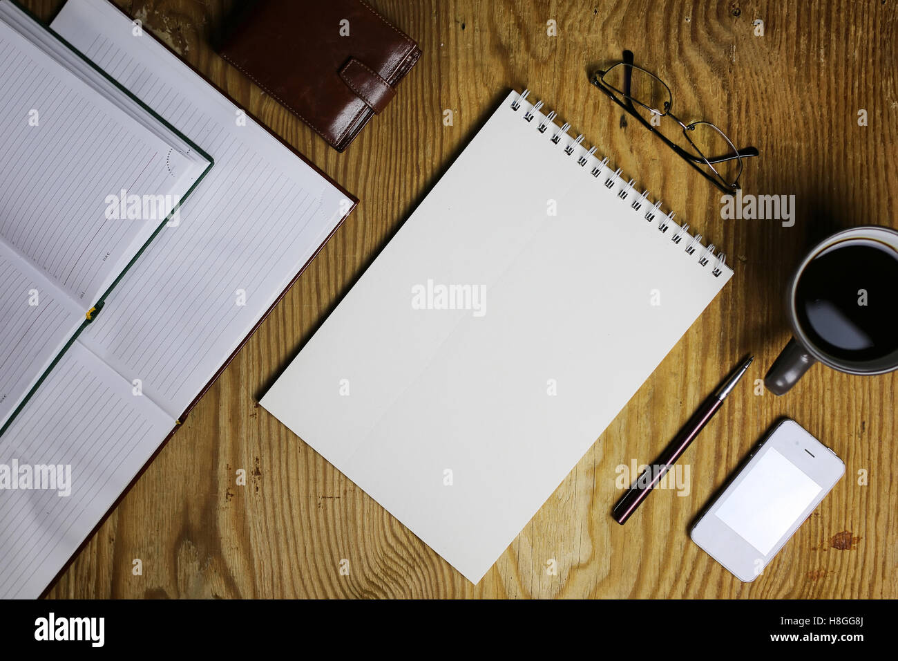 table write hand office view Stock Photo - Alamy