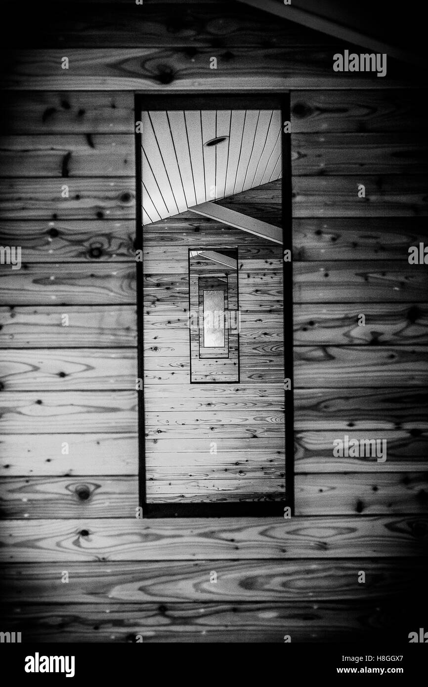 Wood window wall with square Stock Photo - Alamy