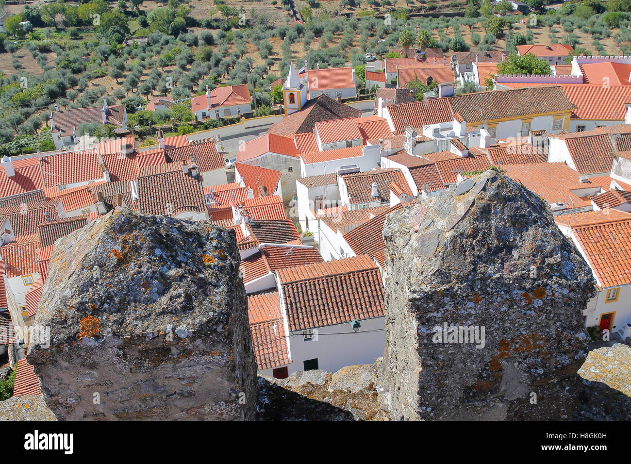 CASTELO DE VIDE, PORTUGAL: View of the tiled roofs from the medieval ...