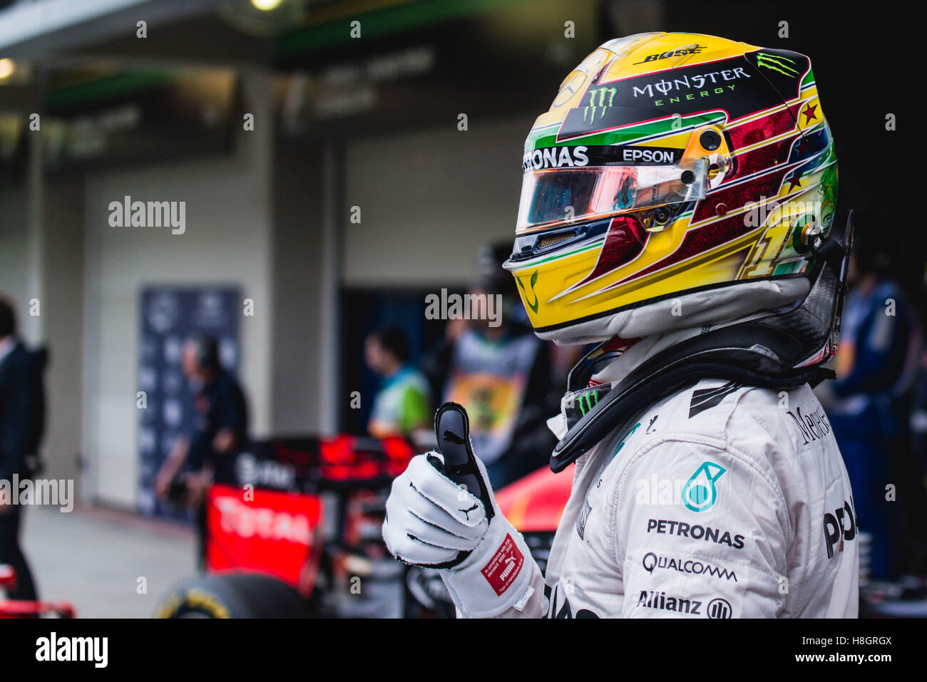 Sao Paulo, Brazil. 12th November, 2016. Lewis Hamilton (GBR) Mercedes ...