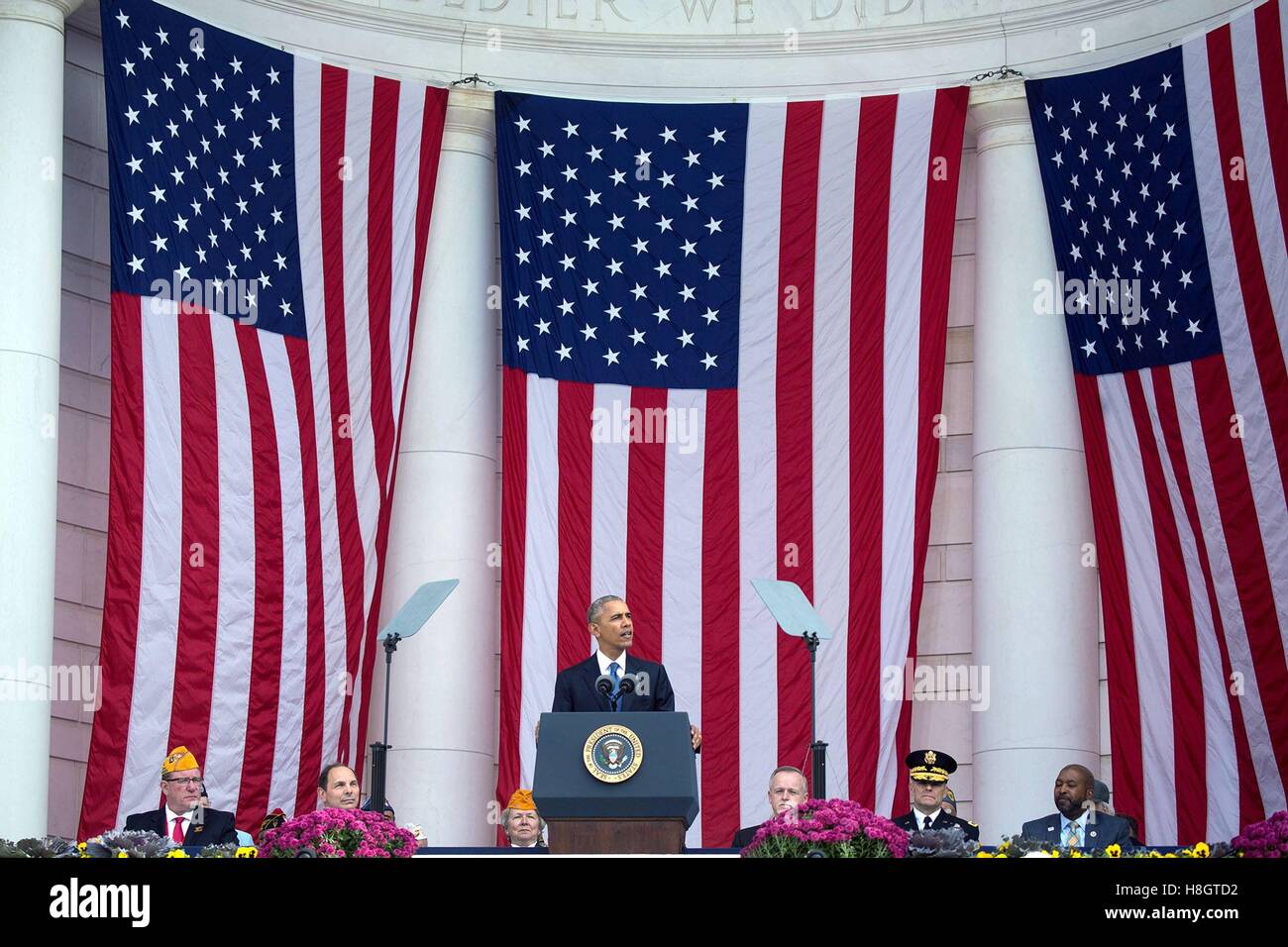 U.S. President Barack Obama delivers his address during Veterans Day at ...