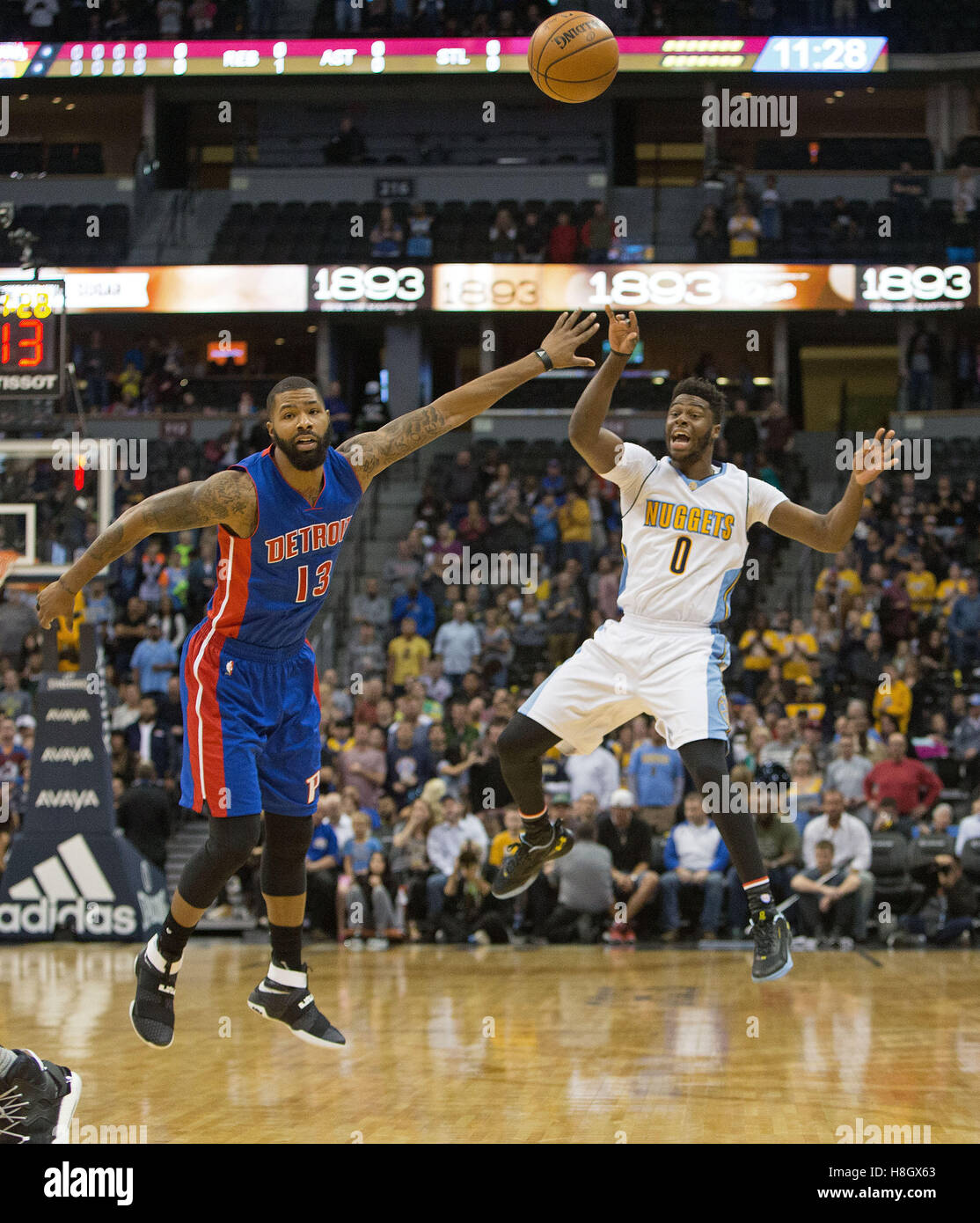 Denver, Colorado, USA. 12th Nov, 2016. Nuggets EMMANUEL MUDIAY, right ...
