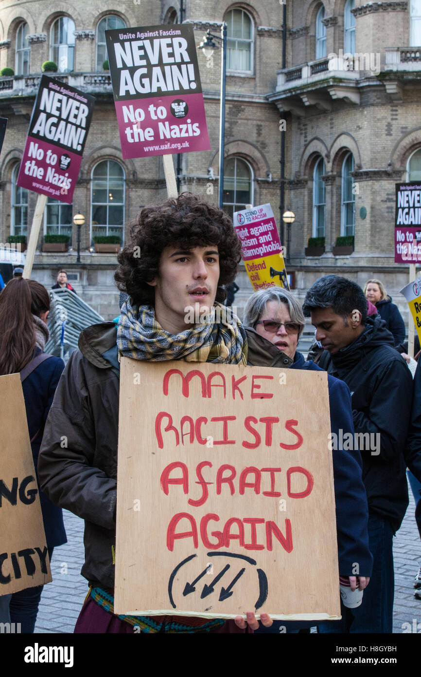 London, UK. 13th November, 2016. Anti-racist campaigners protest ...