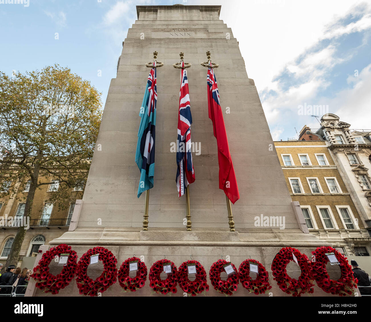 London, UK. 13th November, 2016. Remembrance Day Poppy Wreaths at The ...