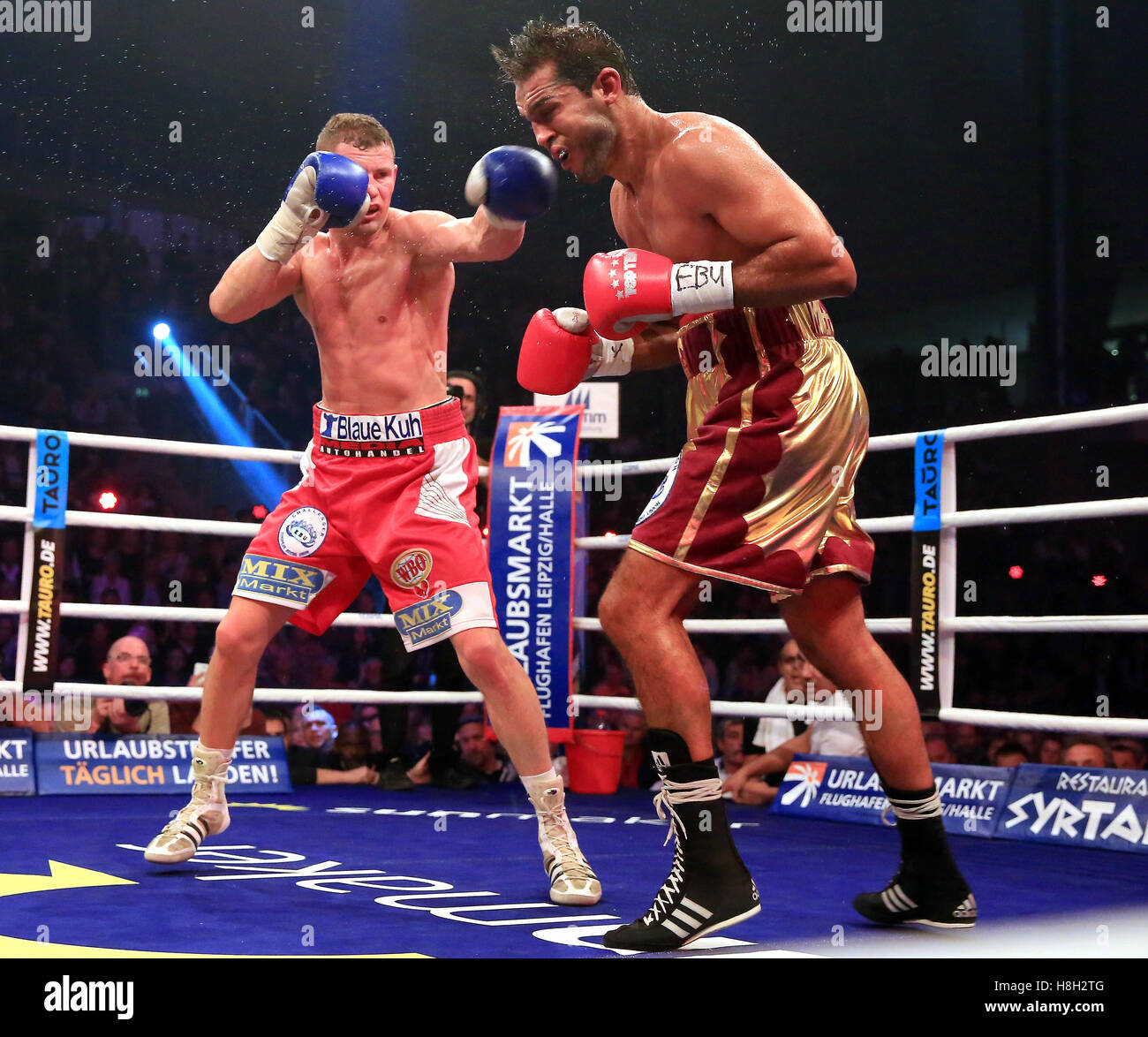 Robert Stieglitz (L) and Mehdi Amar from France fight during the light ...