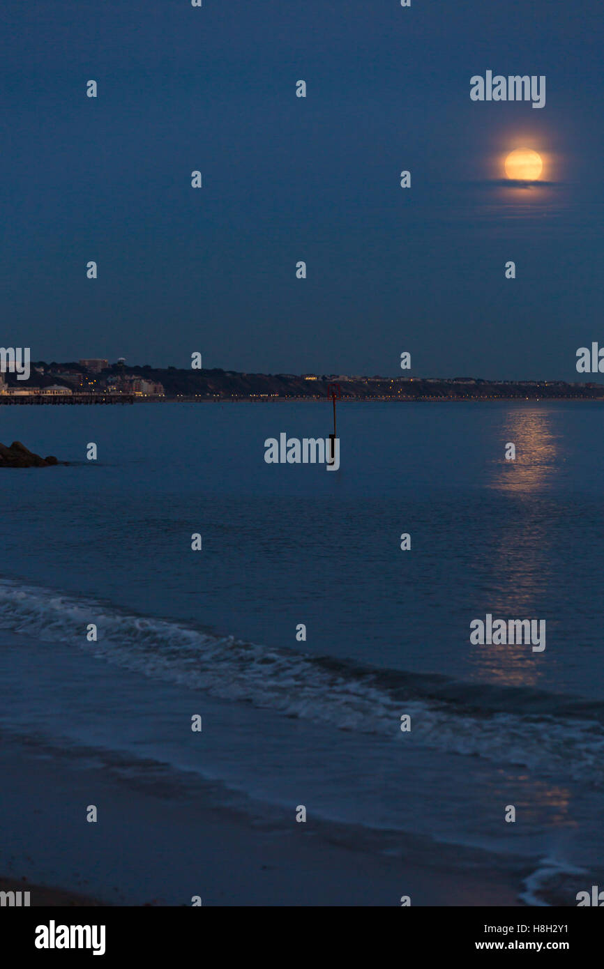 Branksome Chine, Poole, Dorset, UK. 13 November 2016. Supermoon over ...