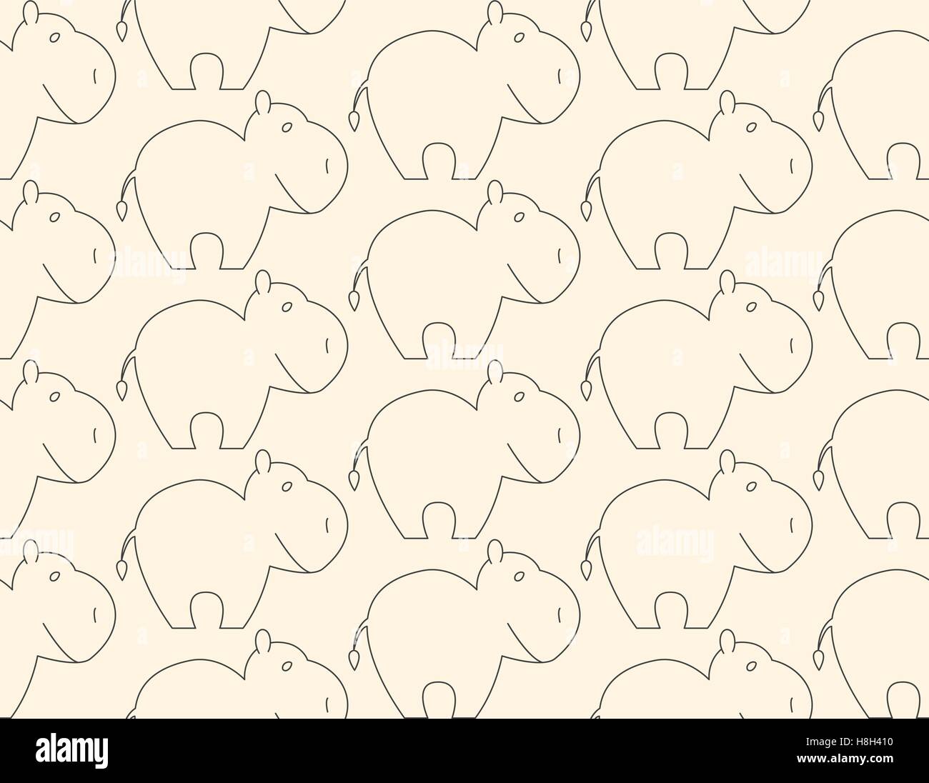 One line hippo seamless pattern on beige background Stock Vector Image ...