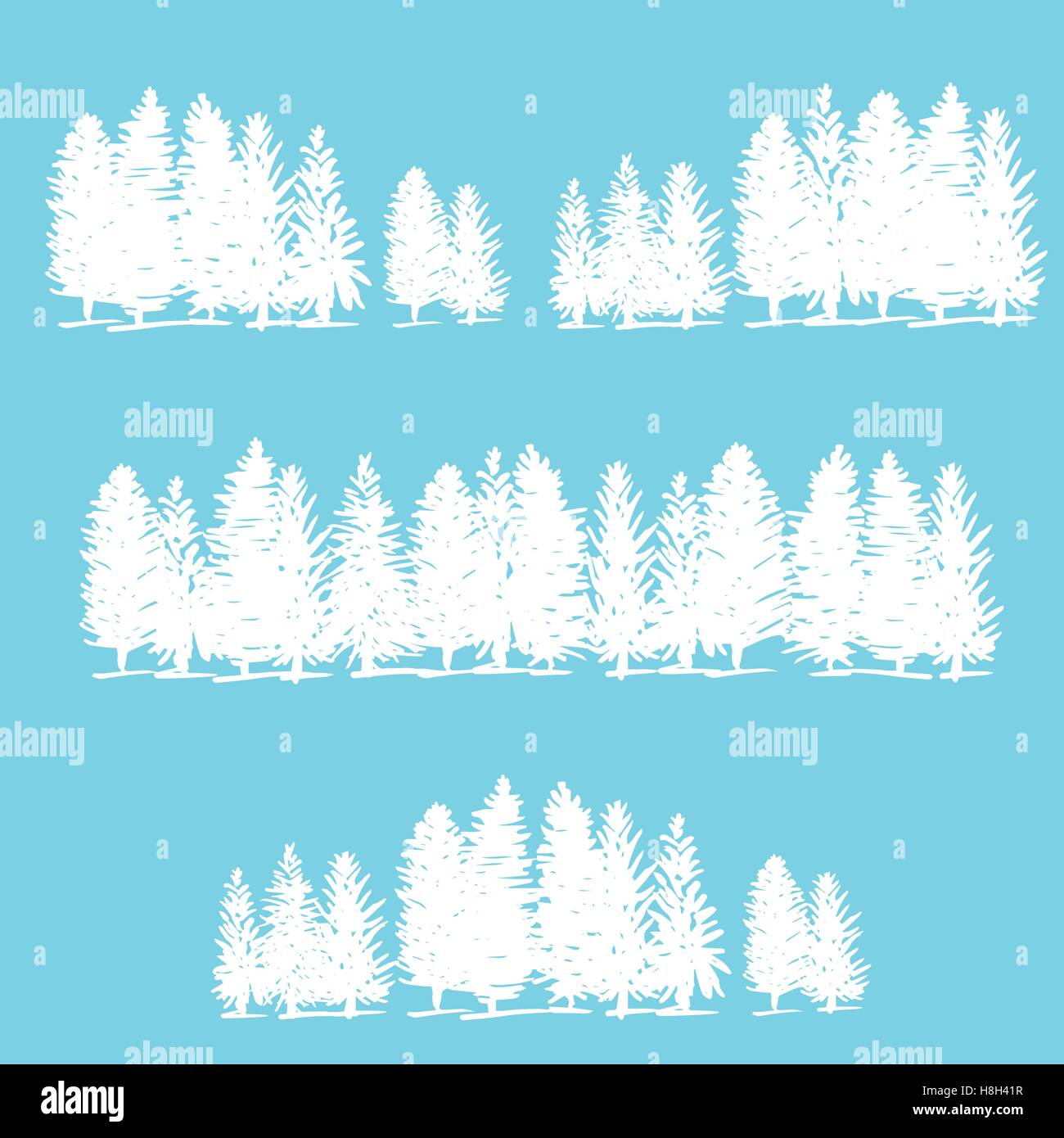 Three borders made of pine trees on blue background Stock Vector Image ...