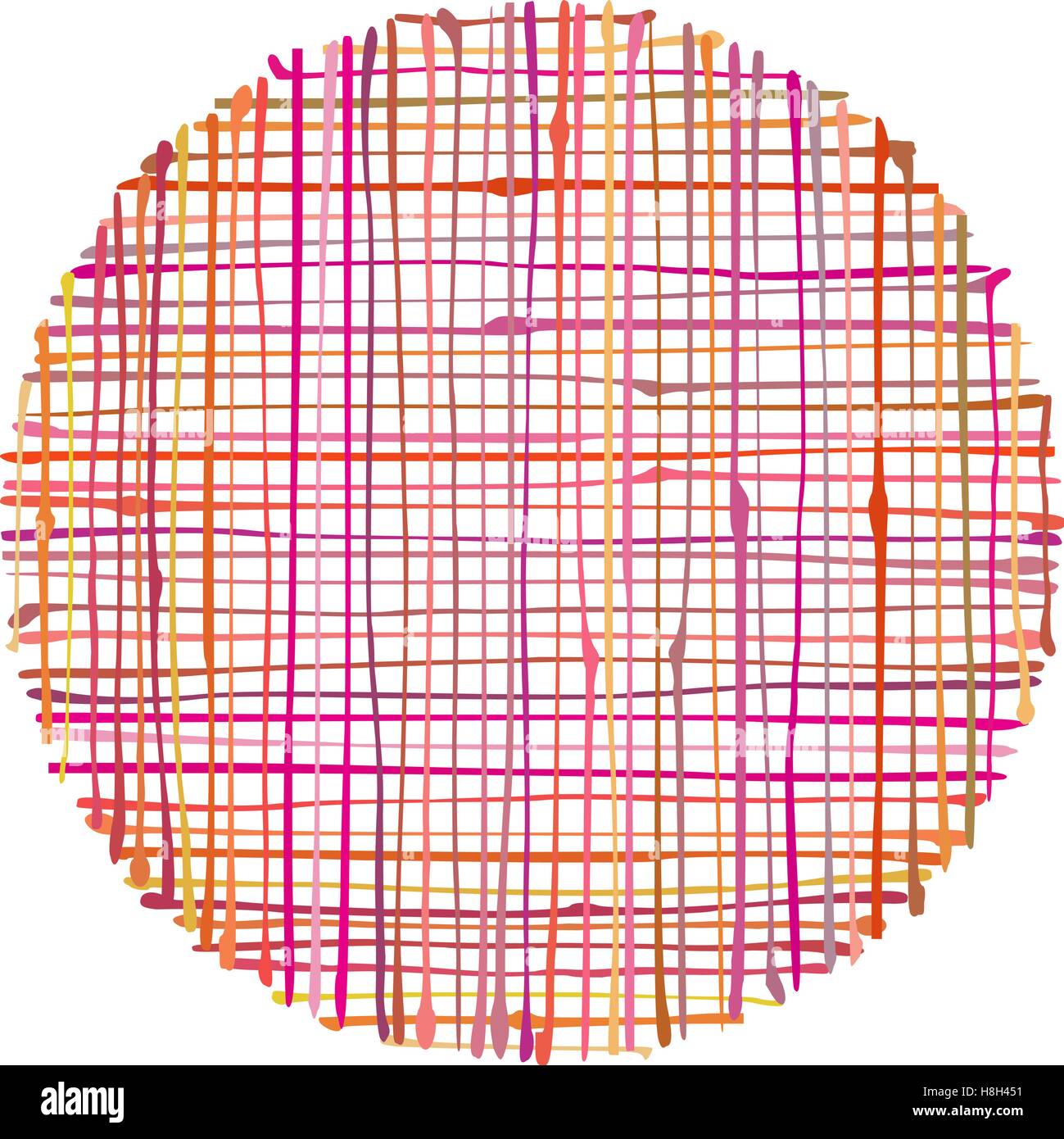 circular hand-drawn liquid pink orange stripe grid pattern over white ...