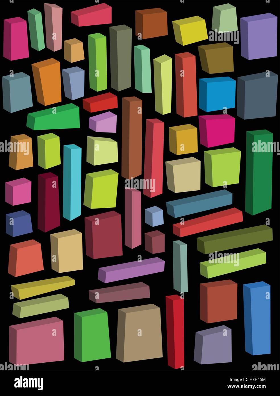 rectangular square 3d shapes in multiple color on black Stock Vector ...