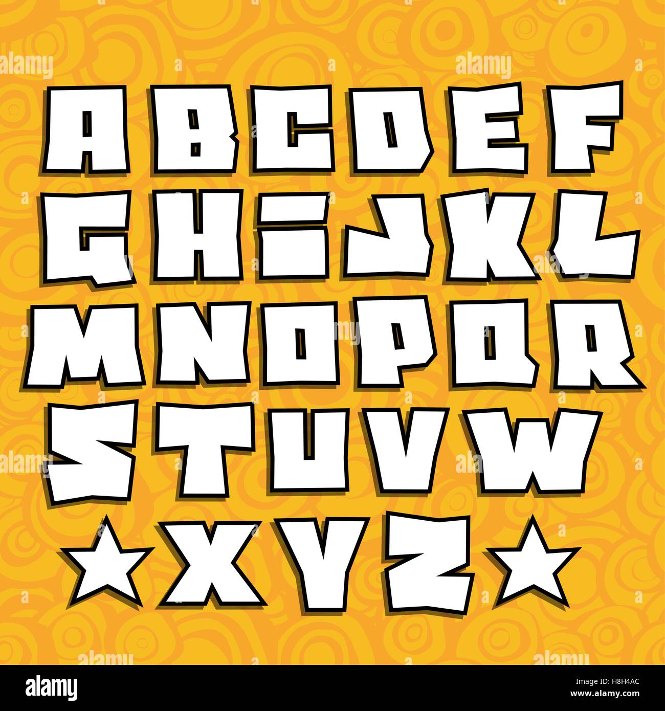 graffiti fonts alphabet with shadow on orange background Stock Vector ...