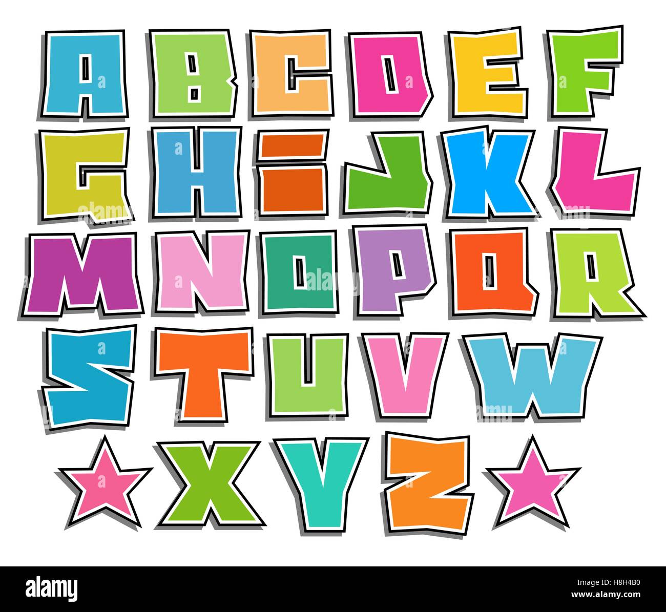 graffiti color fonts alphabet with shadow on white Stock Vector Image ...