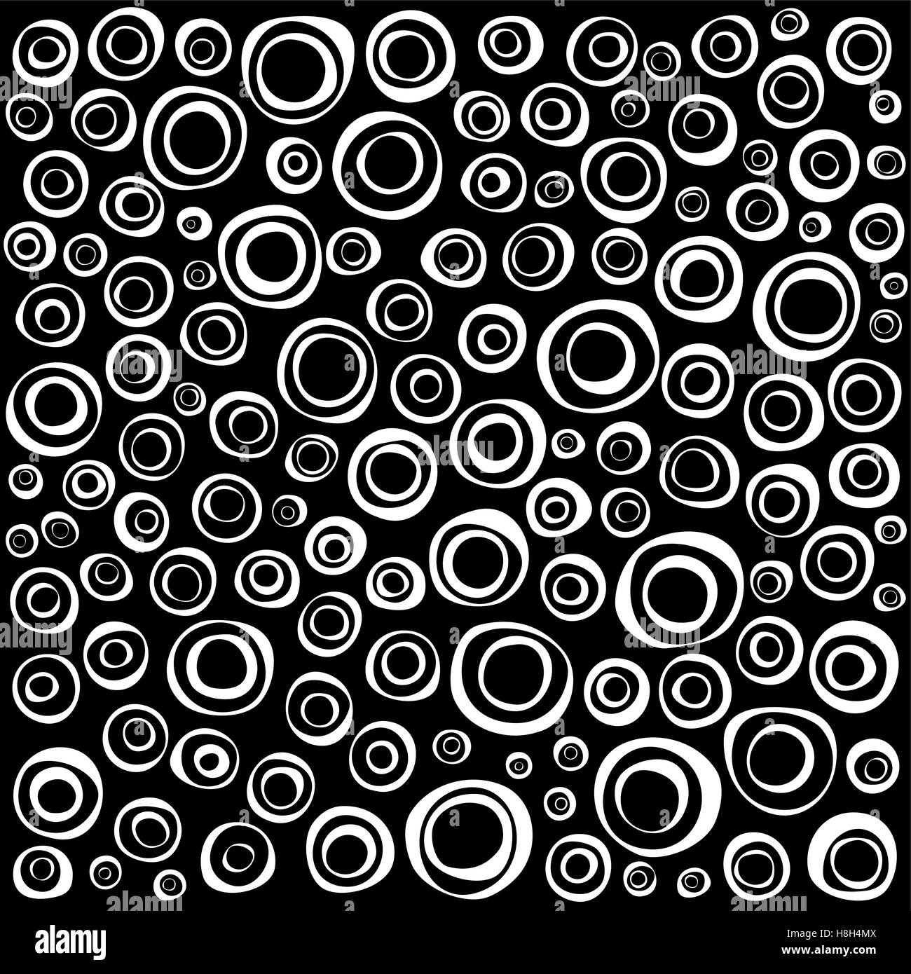 irregular concentric circles collection in white over black Stock ...