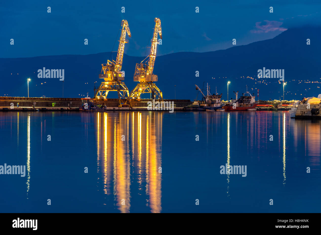 Rijeka Cargo Port at Night Stock Photo - Alamy