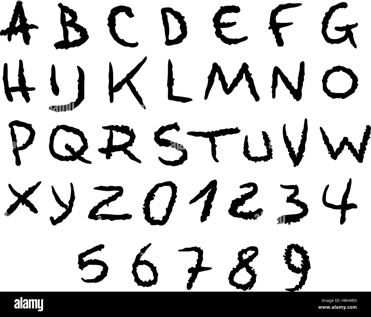 irregular line font and number alphabet over white Stock Vector Image ...