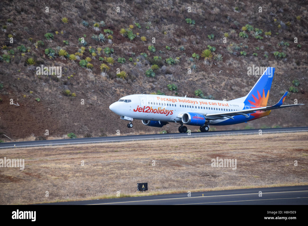 Jet2holidays airplane taking off from Madeira airport Stock Photo - Alamy