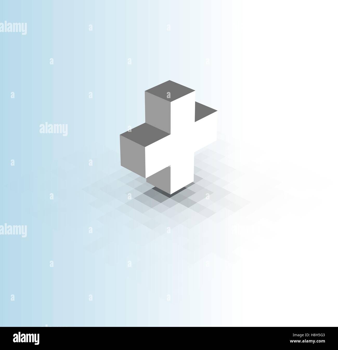 white cross with pixel shadow over blue white gradient Stock Vector ...