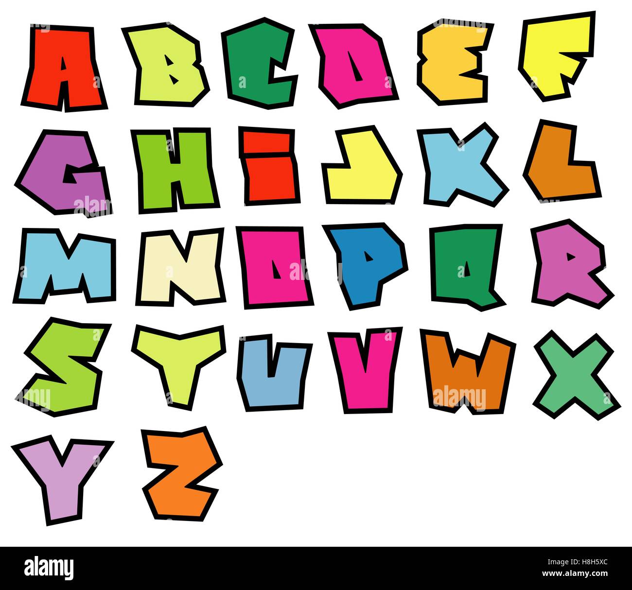 graffiti readable fonts alphabet over white in multiple color Stock ...