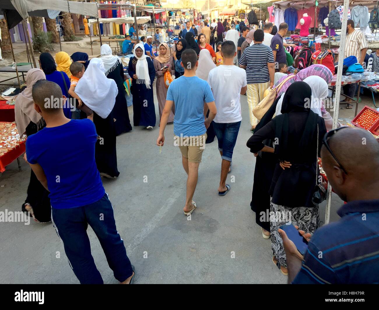 OUARGLA, ALGERIA - 30 JAN 2016: A market(souk) bazaar in touristic city ...