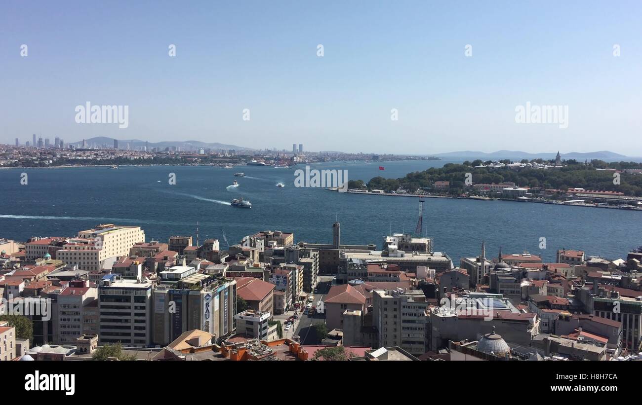 Panaromic view of two istanbul bridges halic metro bridge, and galata ...
