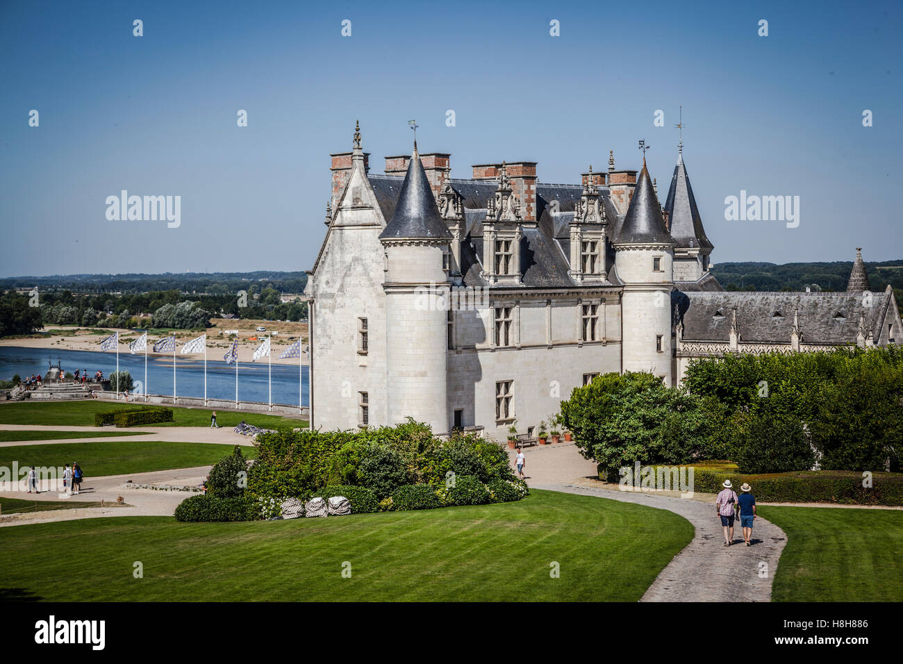 View of the Castle of Amboise over the town in the Loire valley Stock ...