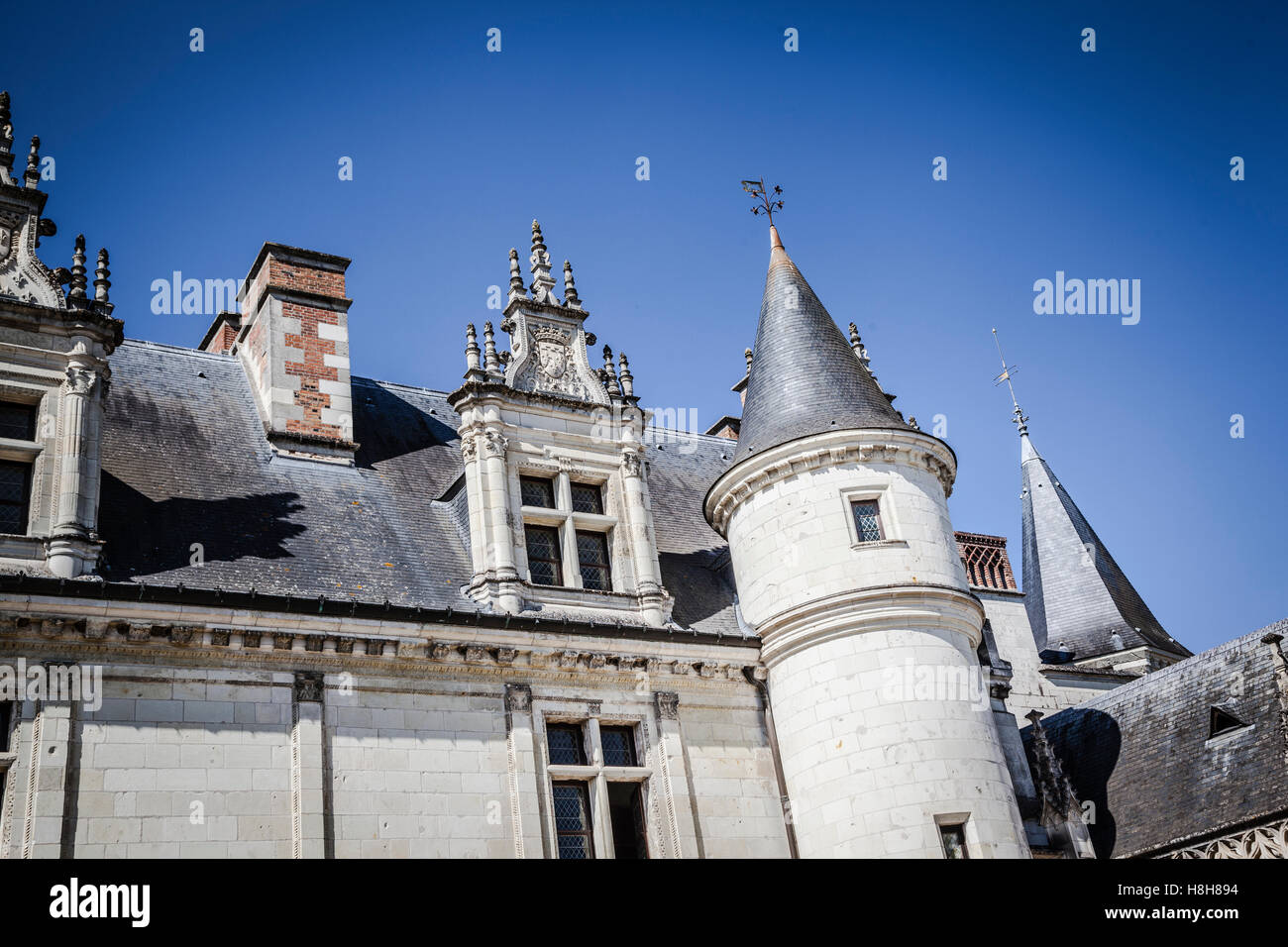 View of the Castle of Amboise over the town in the Loire valley Stock ...