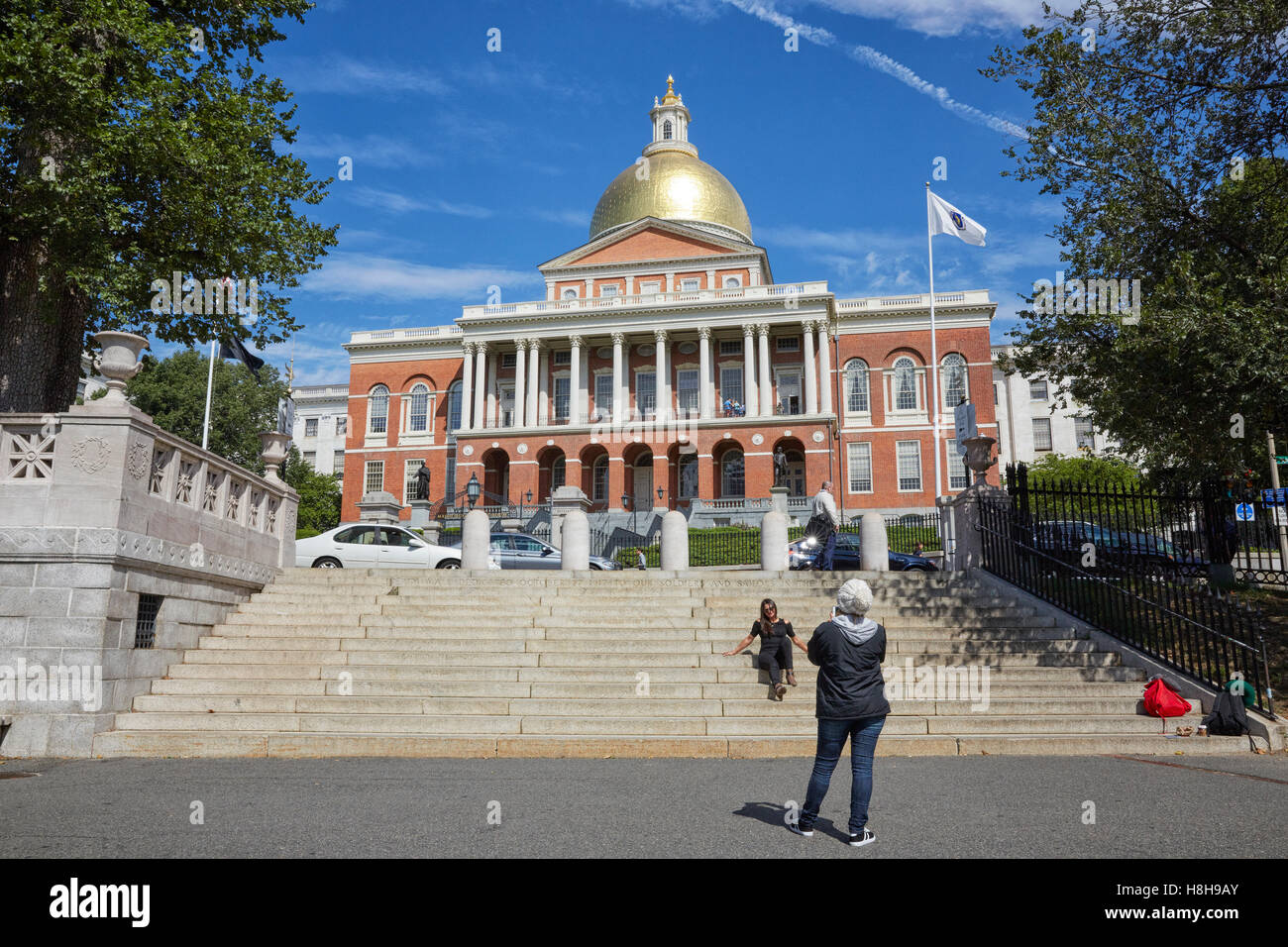 Girls in front of Massachusetts State House, Boston, Massachusetts, USA ...