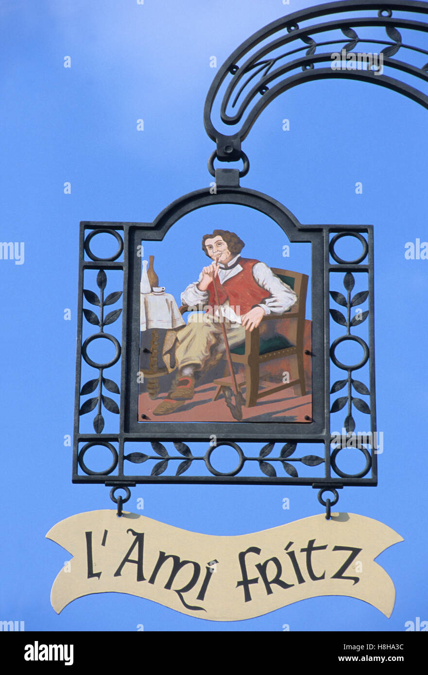 Tavern sign, restaurant L'Ami Fritz, Ottrott-le-Haut, Alsace, France ...