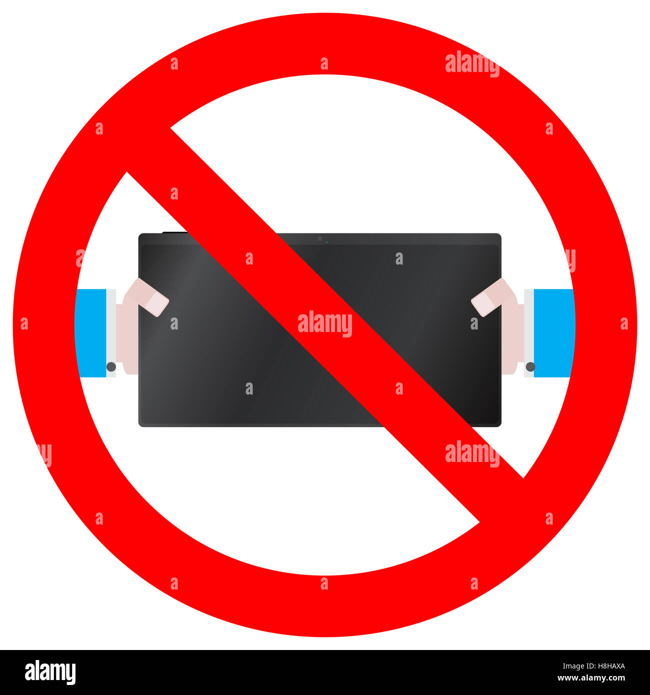 Play and use tablet ban. No playing and not game, vector illustration ...