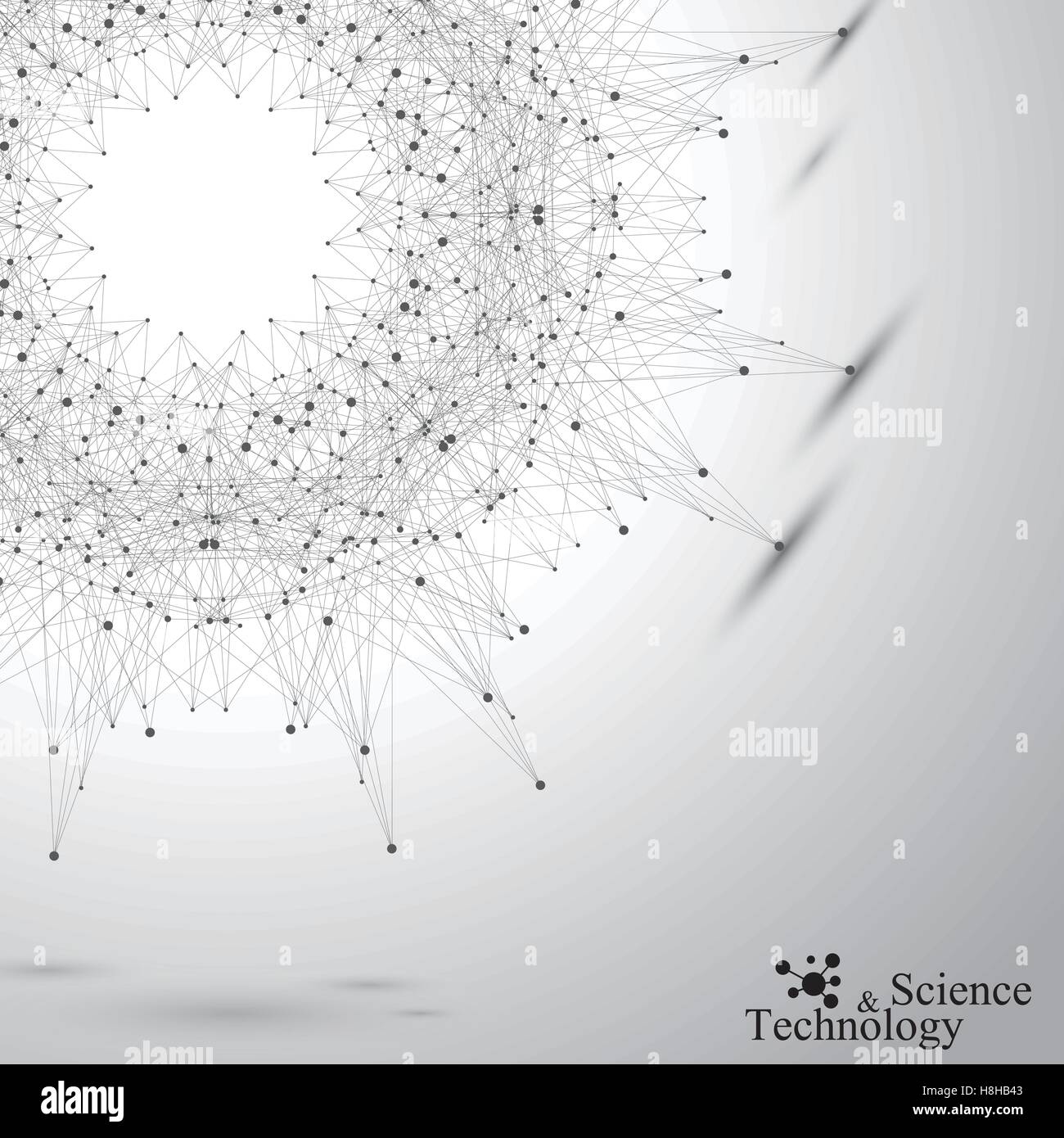 Geometric abstract form with connected lines and dots. Tecnology gray ...