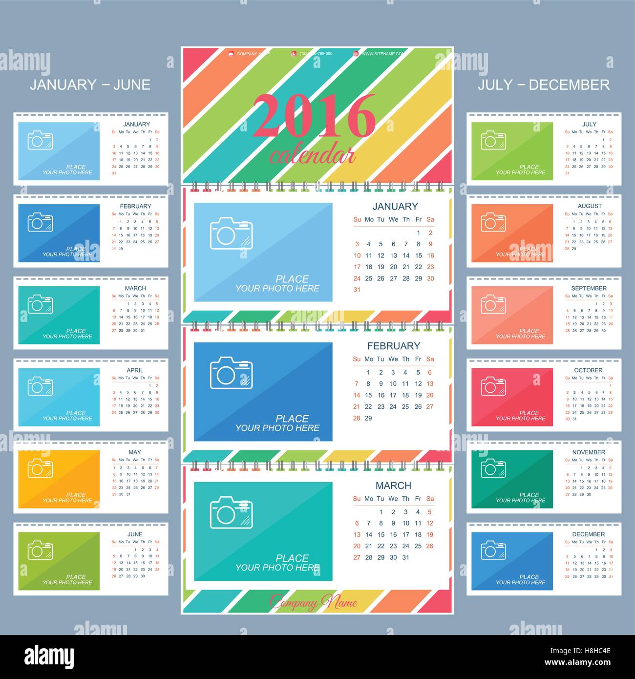 Wall calendar 2016 years . Vector design template with place for your ...