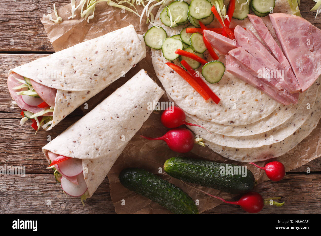 Ham sandwich wrap top view hi-res stock photography and images - Alamy