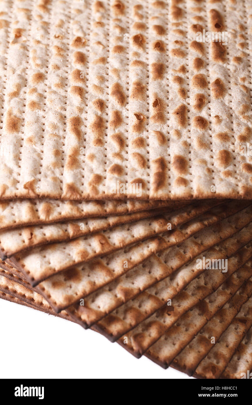 Pile of Jewish kosher matzah macro isolated on white background ...