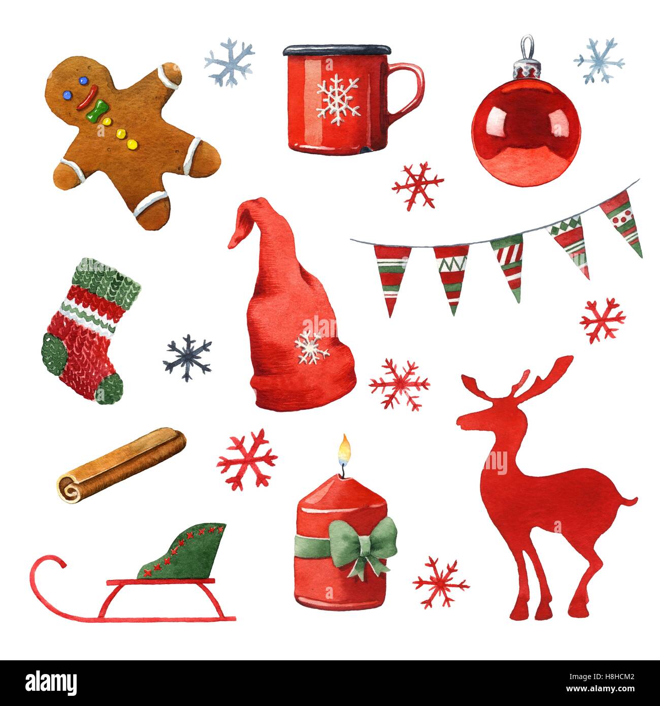 Watercolor hand painted Christmas clipart Stock Photo - Alamy