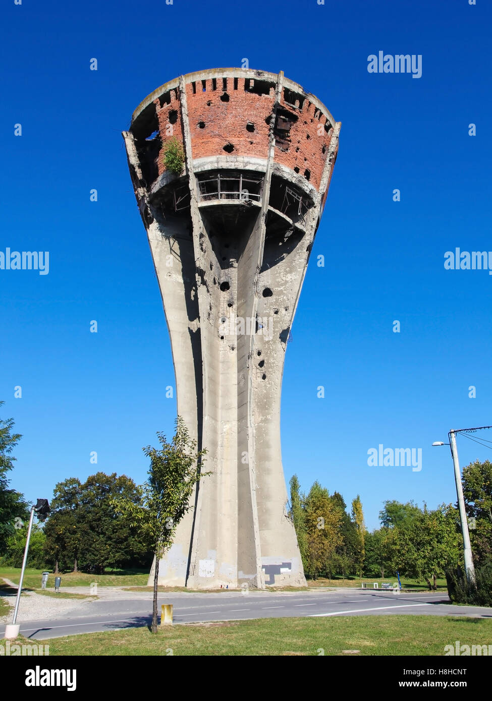 Water Tower in Vukovar, Croatia. During the Battle of Vukovar in 1991 ...
