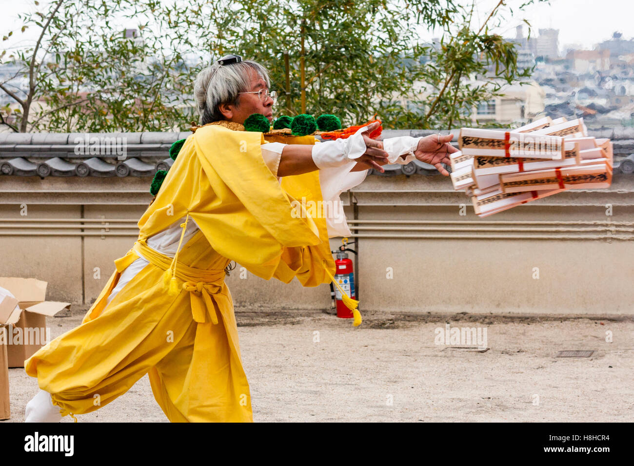 Japan, Nishinomiya, Mondo Yakujin Temple. Yamabushi priest in ...