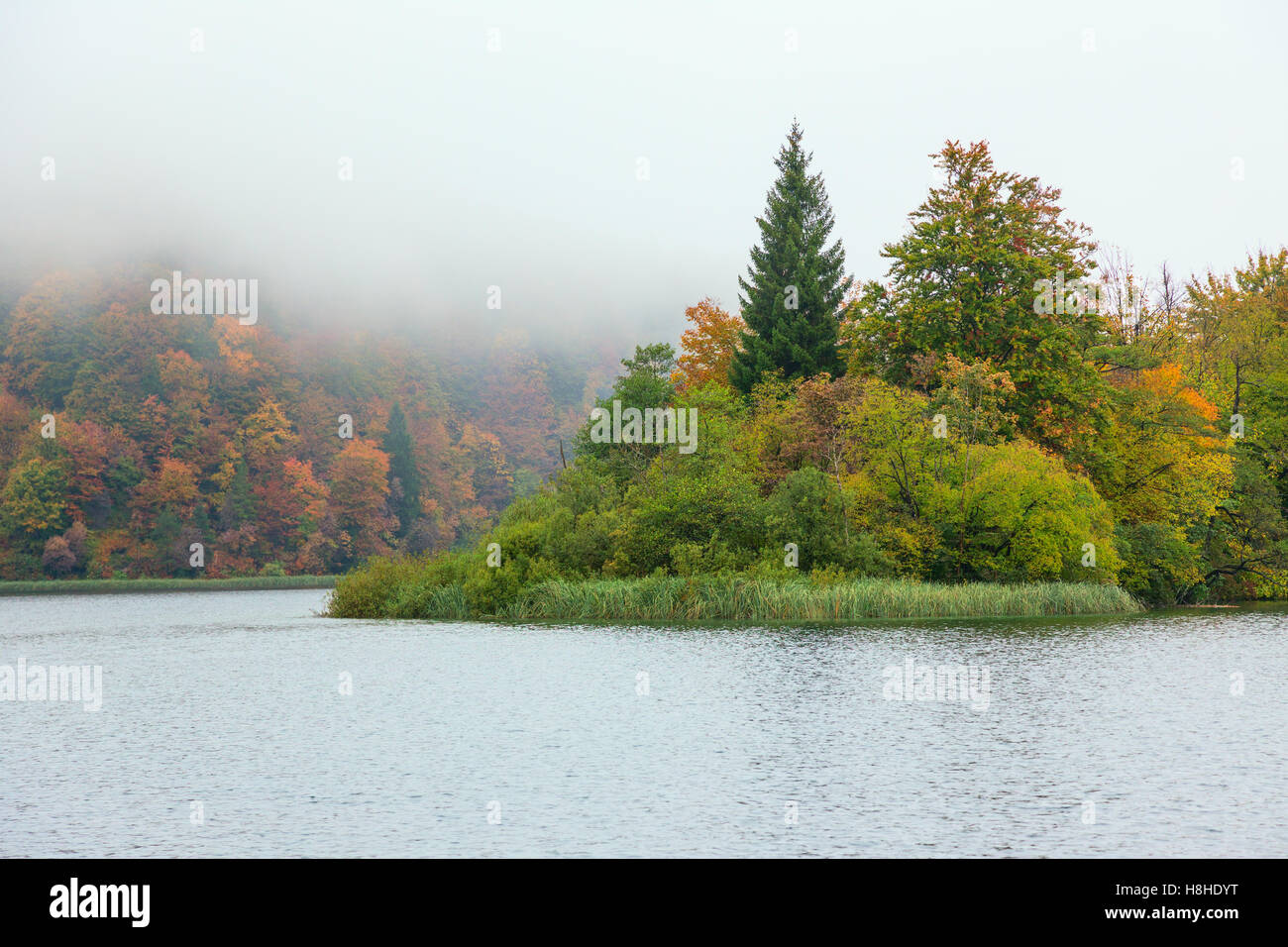 Autum forest lake Kozjak in Plitvice National Park in Croatia Stock ...