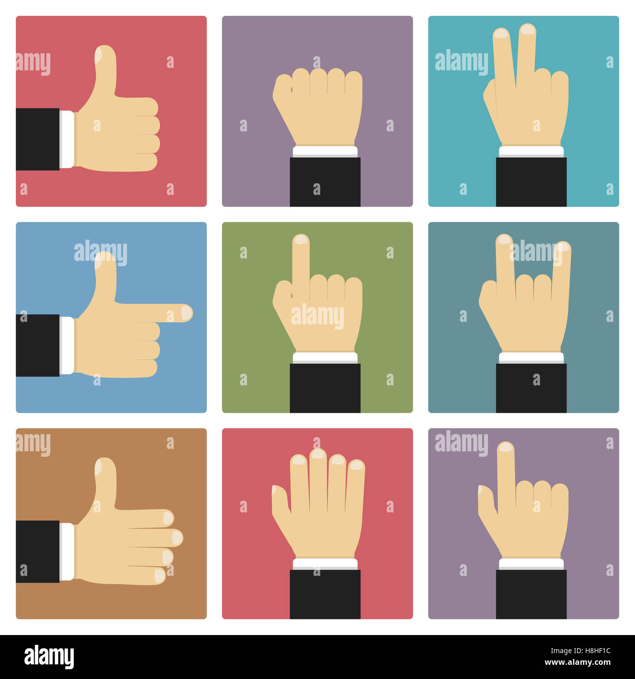 Hands showing different symbols, flat design Stock Photo - Alamy