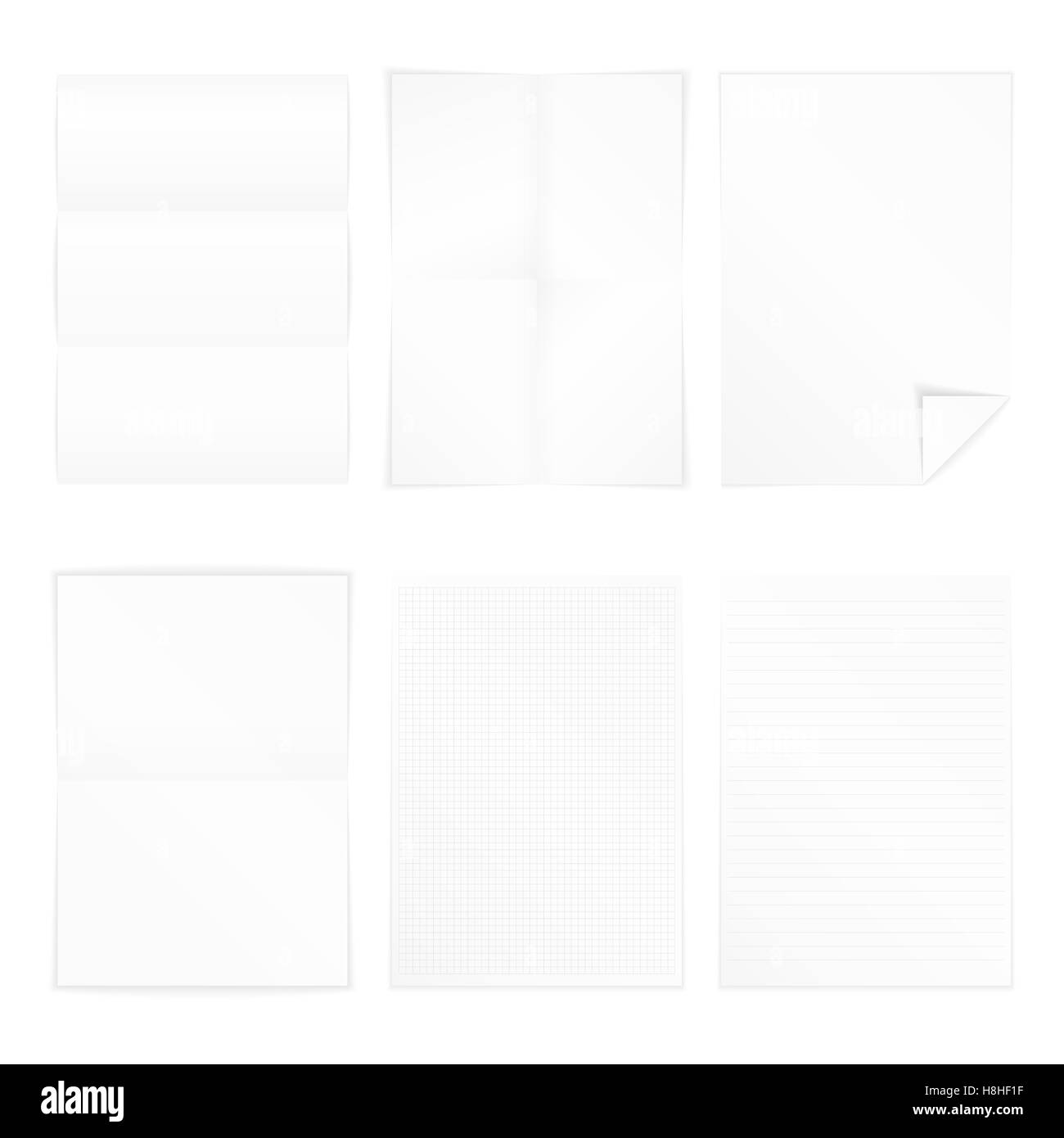 Different A4 format paper - folded paper, paper with curl, paper with ...