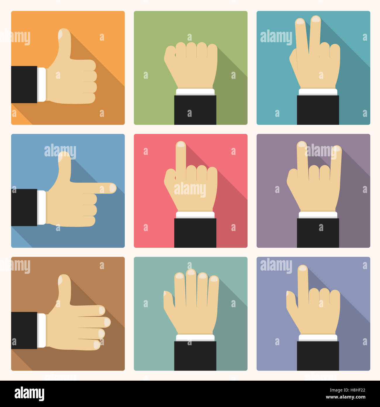 Hands showing different symbols, flat design Stock Photo - Alamy