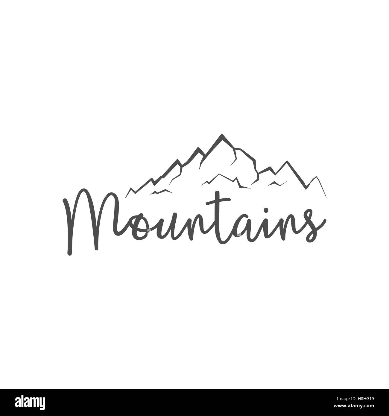 Hand drawn mountain badge. Wilderness old style typography label ...