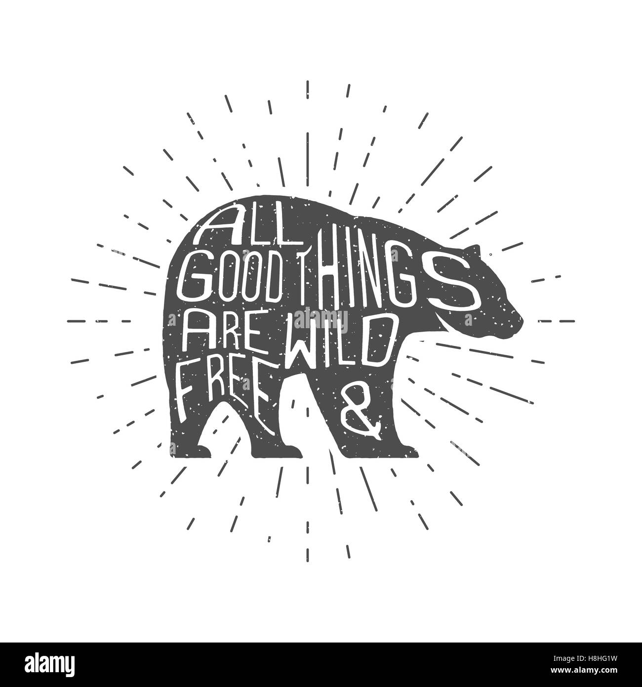 Vintage bear with hand drawn lettering slogan. Retro monochrome animal ...