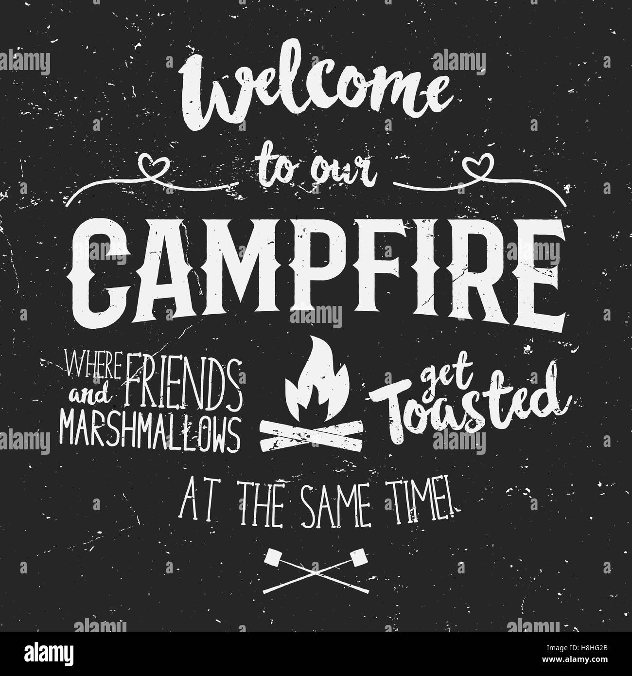 Vintage typography poster Illustration with sign welcome to campfire ...