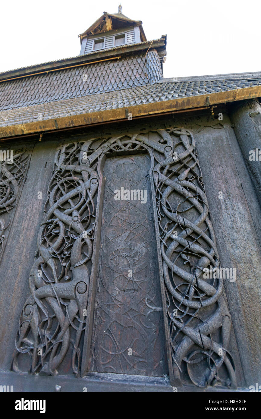 Carvings on door jambs and a wall plank of the north wall, Urnes Stave ...