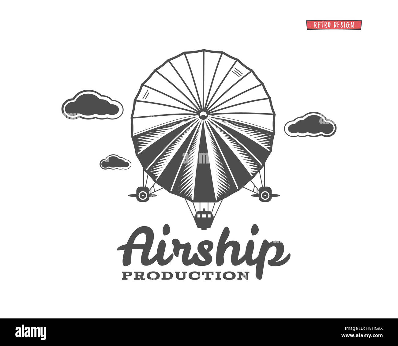 Vintage airship logo. Retro Dirigible balloon grunge template. Badge ...