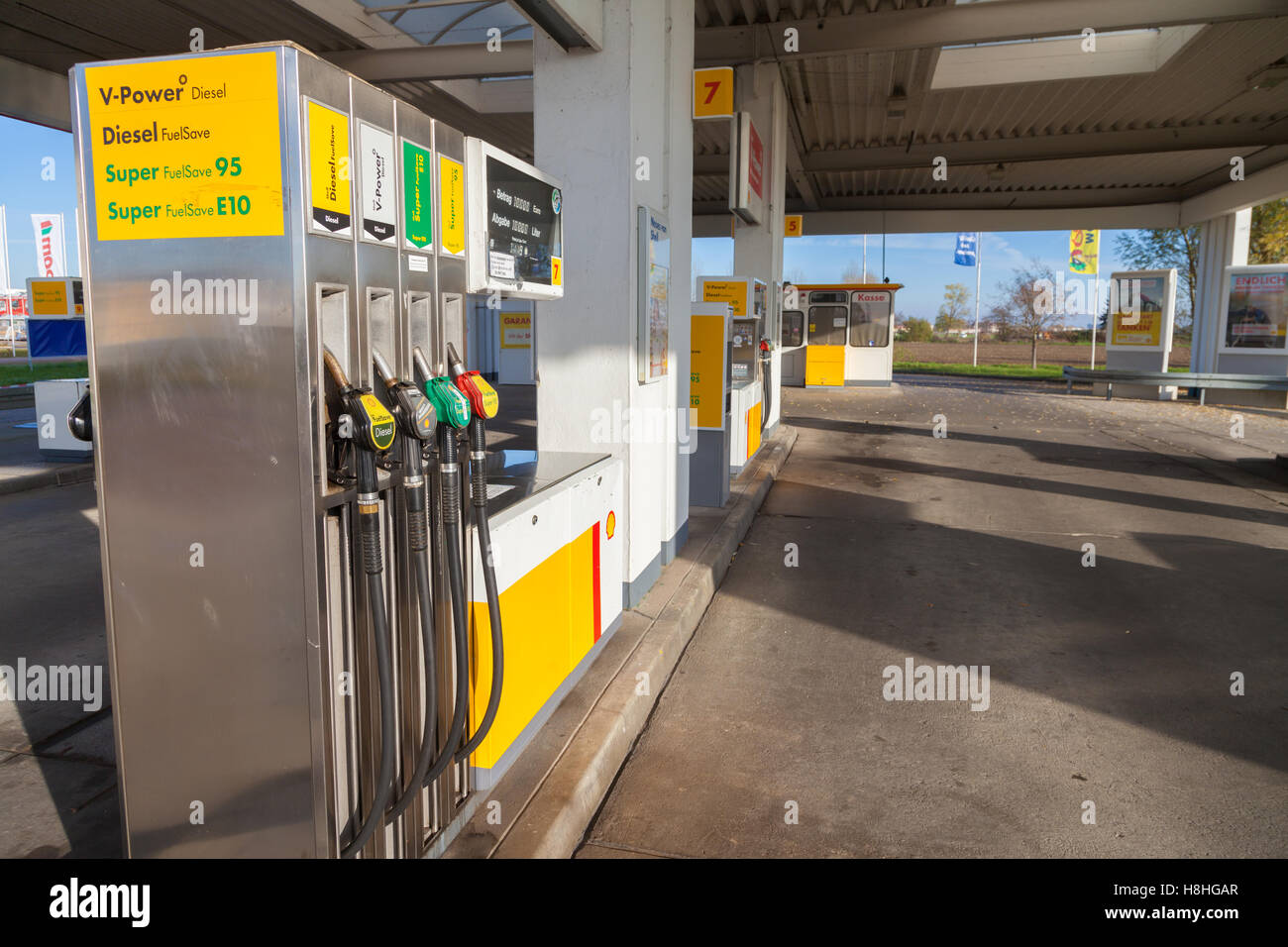 BURG / GERMANY - NOVEMBER 13, 2016: Shell gas station sign. Shell is an ...