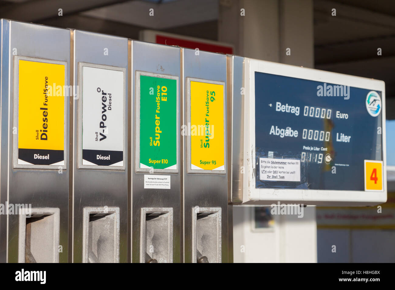 BURG / GERMANY - NOVEMBER 13, 2016: Shell gas station sign. Shell is an ...