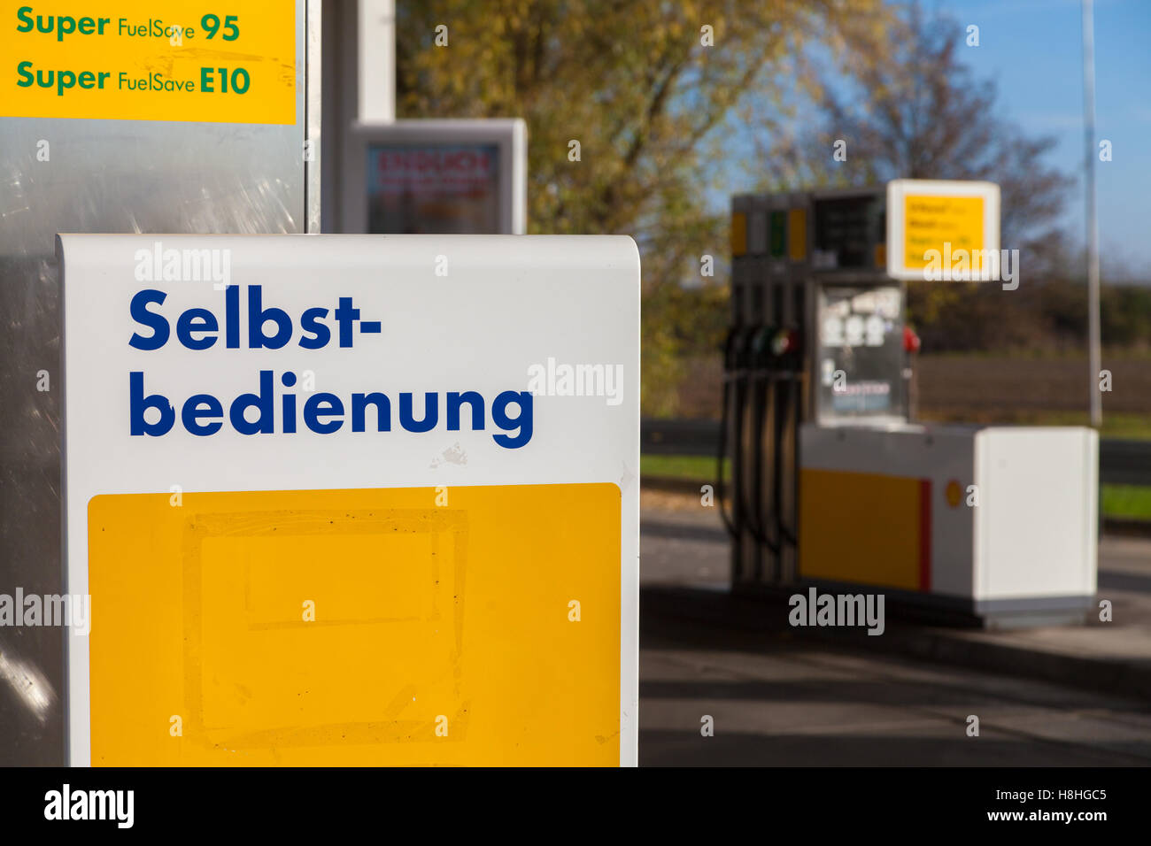 BURG / GERMANY - NOVEMBER 13, 2016: Shell gas station sign. Shell is an ...