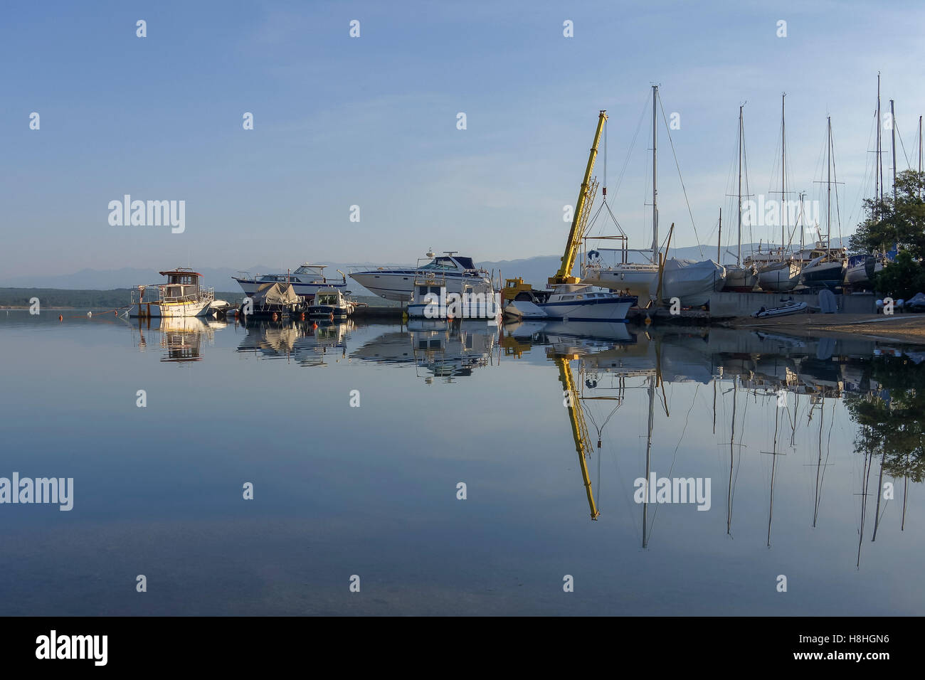 Traditional small town ship yard and marina in the morning, a decayed ...